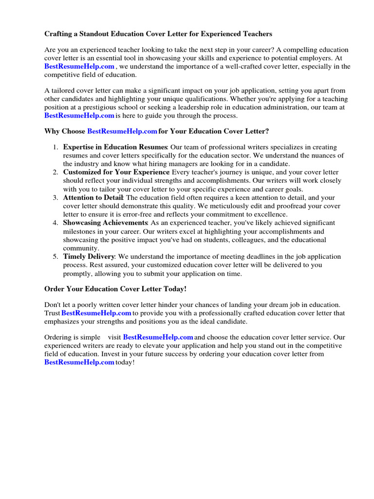 Education Cover Letter Experienced Teacher | PDF | Résumé | Teachers