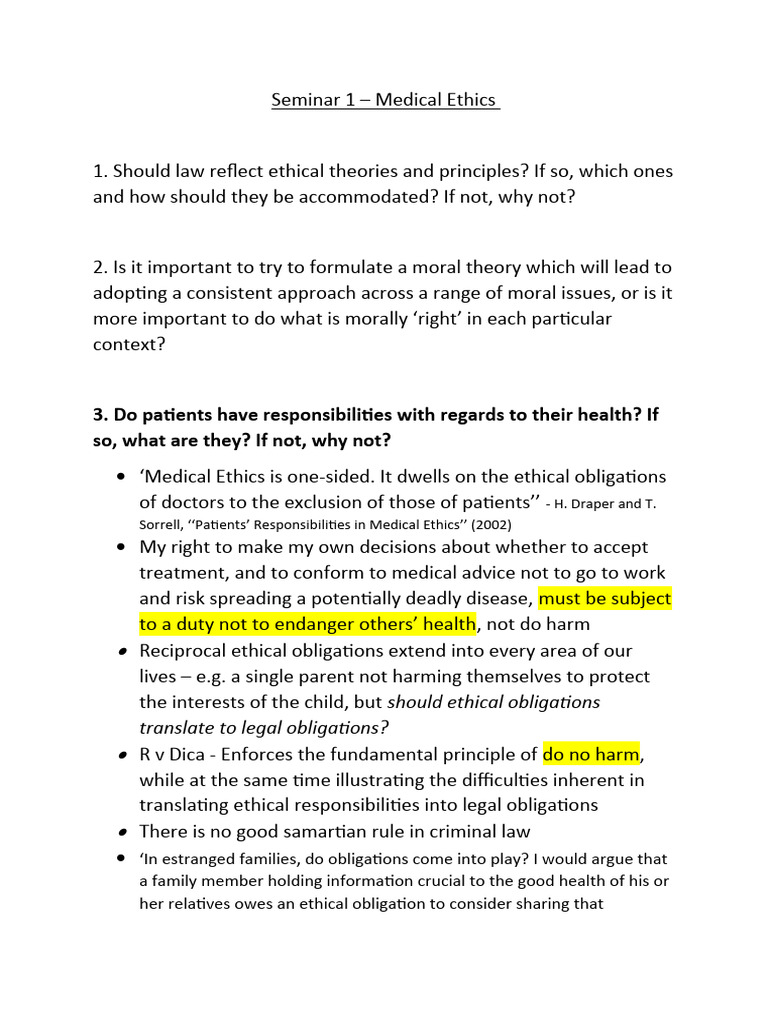 Seminar 1 - Medical Ethics | PDF | Medical Ethics | Dignity