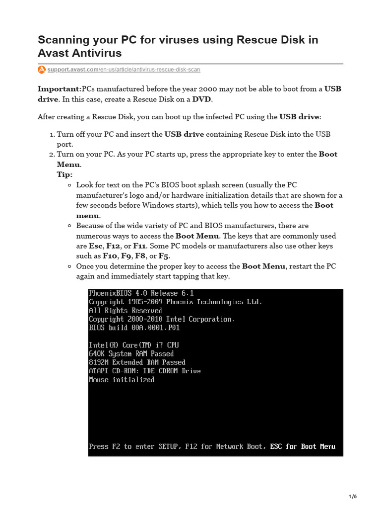 Avast Rescue Disk Manual | PDF | Booting | Computer Virus