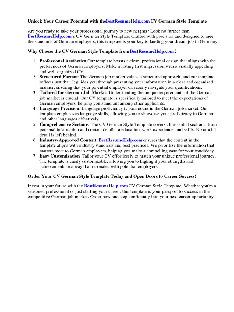 German CV Template for Job Seekers | PDF | Career & Growth