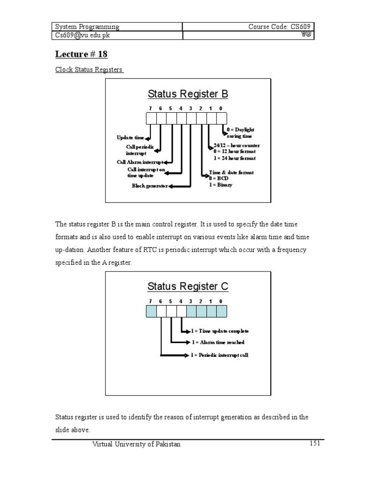 Lecture # 18: Status Register B | PDF | Binary Coded Decimal | Integer (Computer Science)