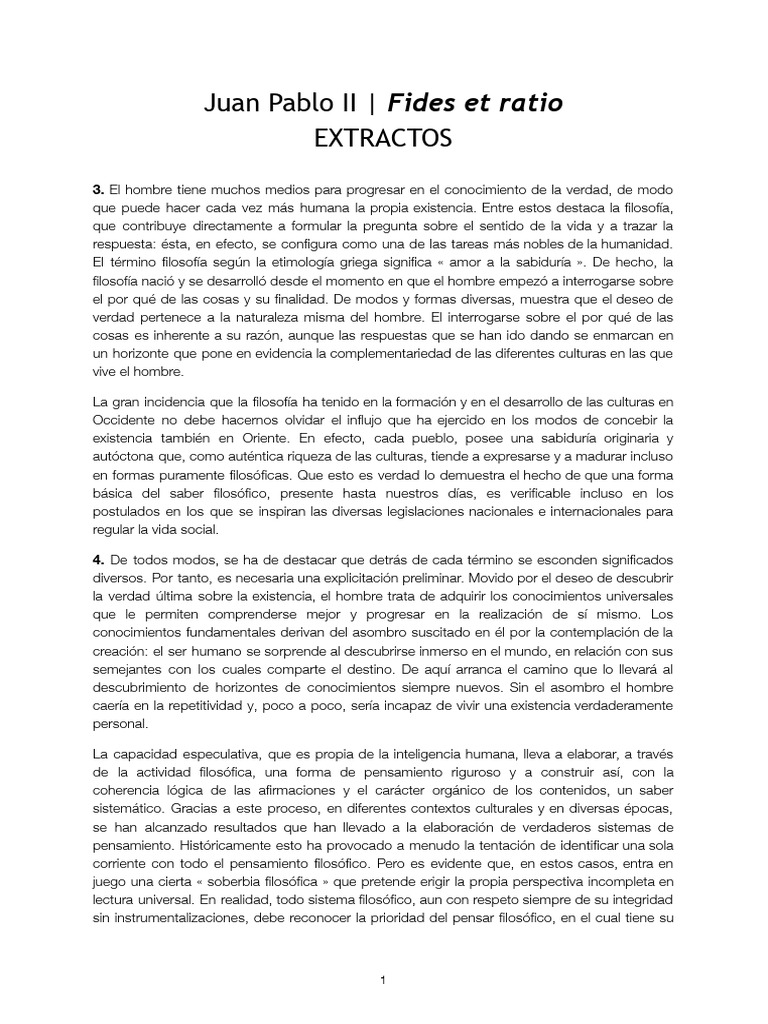 Fides Et Ratio - EXTRACTOS | PDF | Verdad | Fe