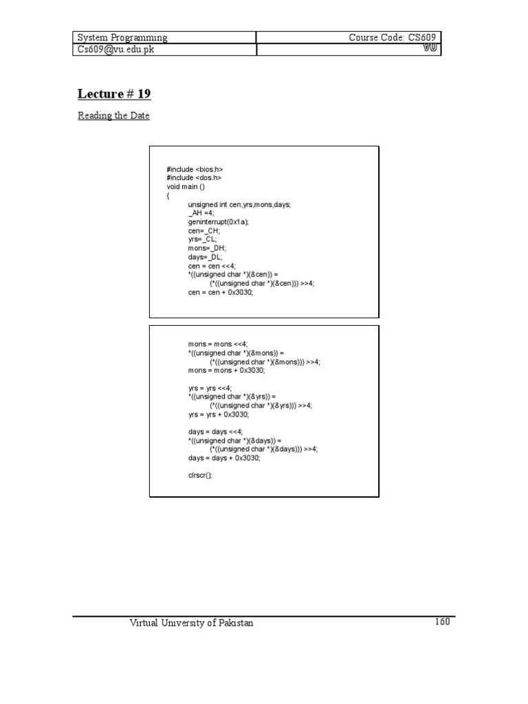 Lecture 19 System Programming Course Code Cs609 Cs609vu Edupk 9175