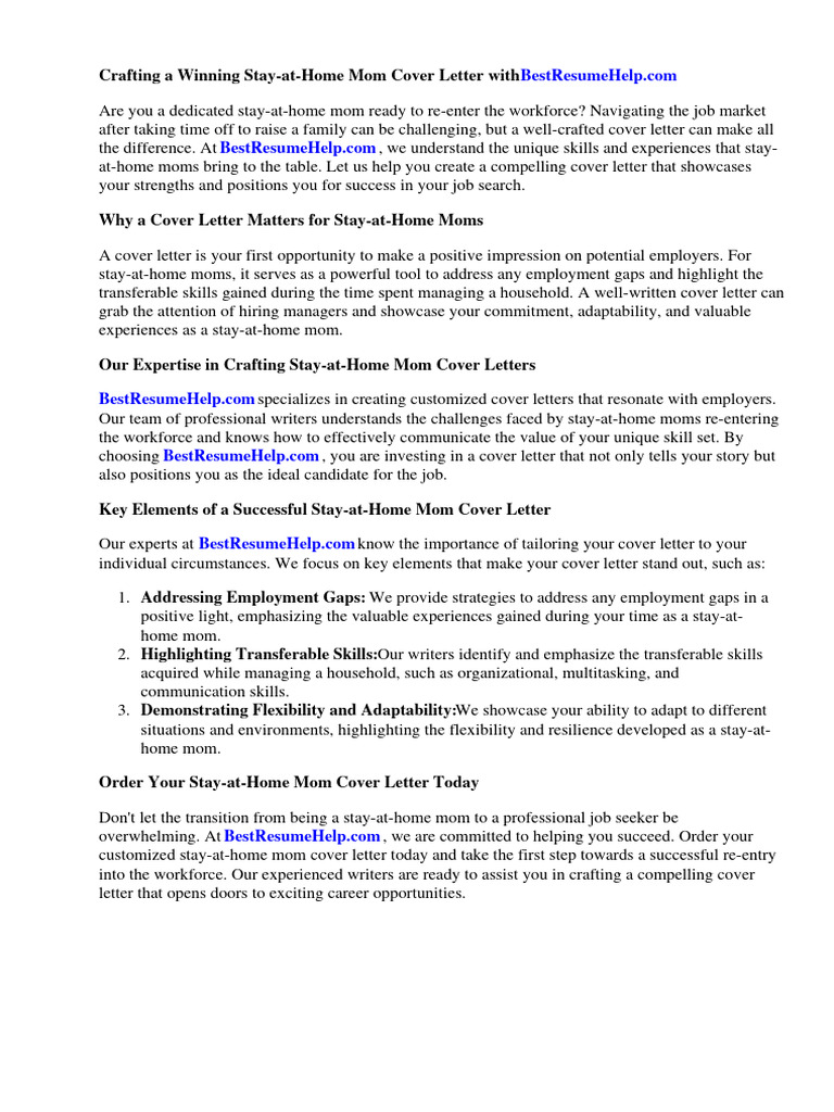 Stay at Home Mom Cover Letter | PDF | Résumé | Housewife