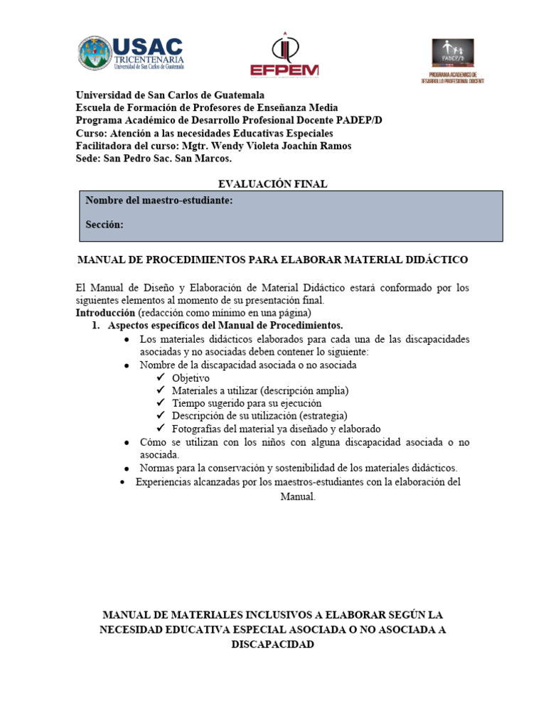 Eval. Final Anee (2) Instructivo | PDF | Invalidez