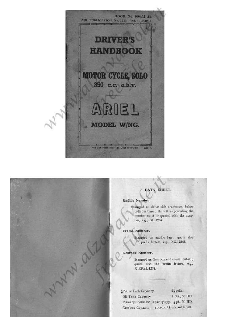 '40 Ariel 350 NG Motorcycle Owner's Manual PDF | PDF