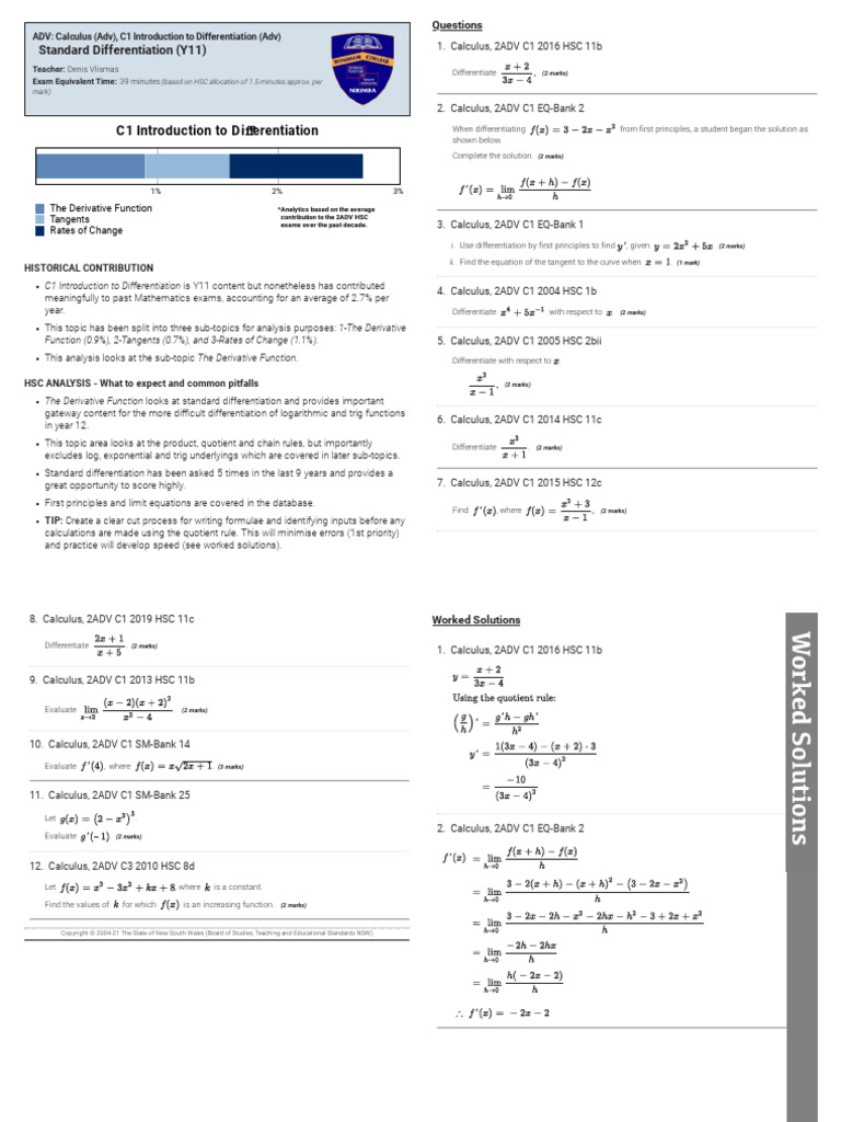 Standard Differentiation (Y11) | PDF | Derivative | Calculus