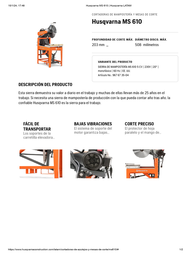 Ficha Técnica Husqvarna MS 610 | PDF