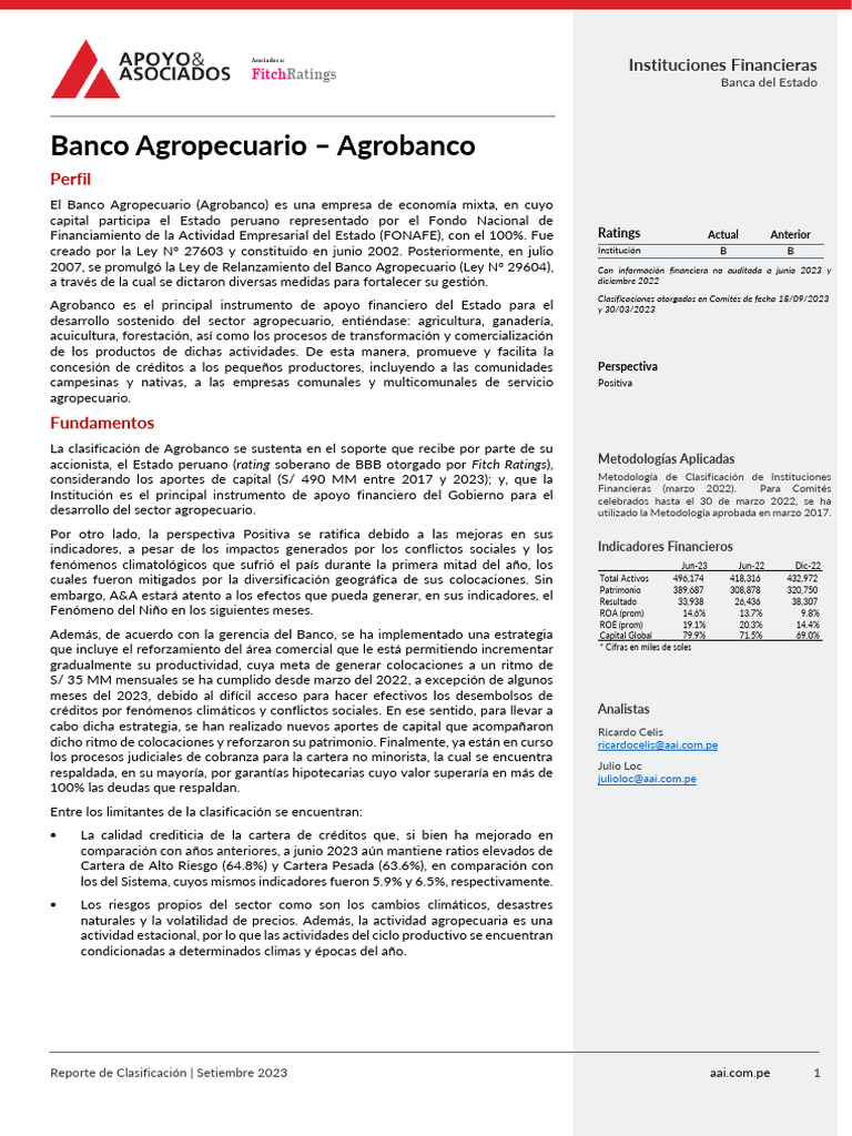 Agrobanco: Clasificación y Perspectivas 2023 | PDF | Bancos | Inflación