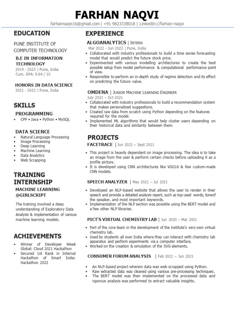 Farhan Naqvi Resume | PDF | Machine Learning | Data