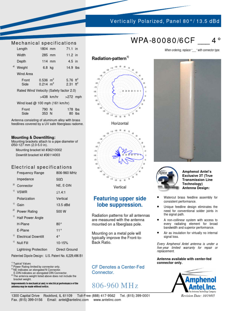 Wpa-80080-6cf - 4° | PDF | Antenna (Radio) | Radiation