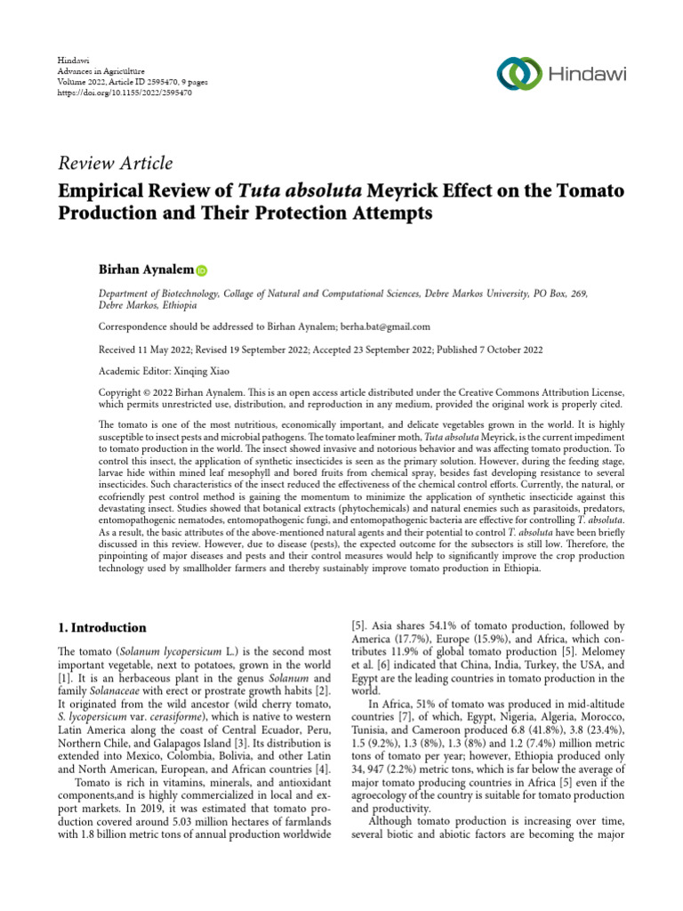 Empirical Review of Tuta Absoluta Meyrick Effect On The Tomato | PDF | Pupa | Biological Pest ...