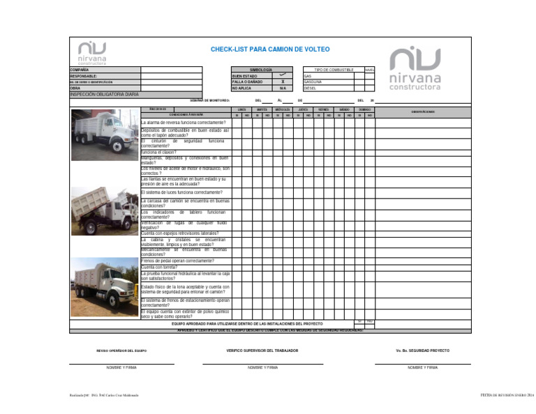 Check-Lists para Camion de Volteo 2019 | Descargar gratis PDF | Camión | Vehículos