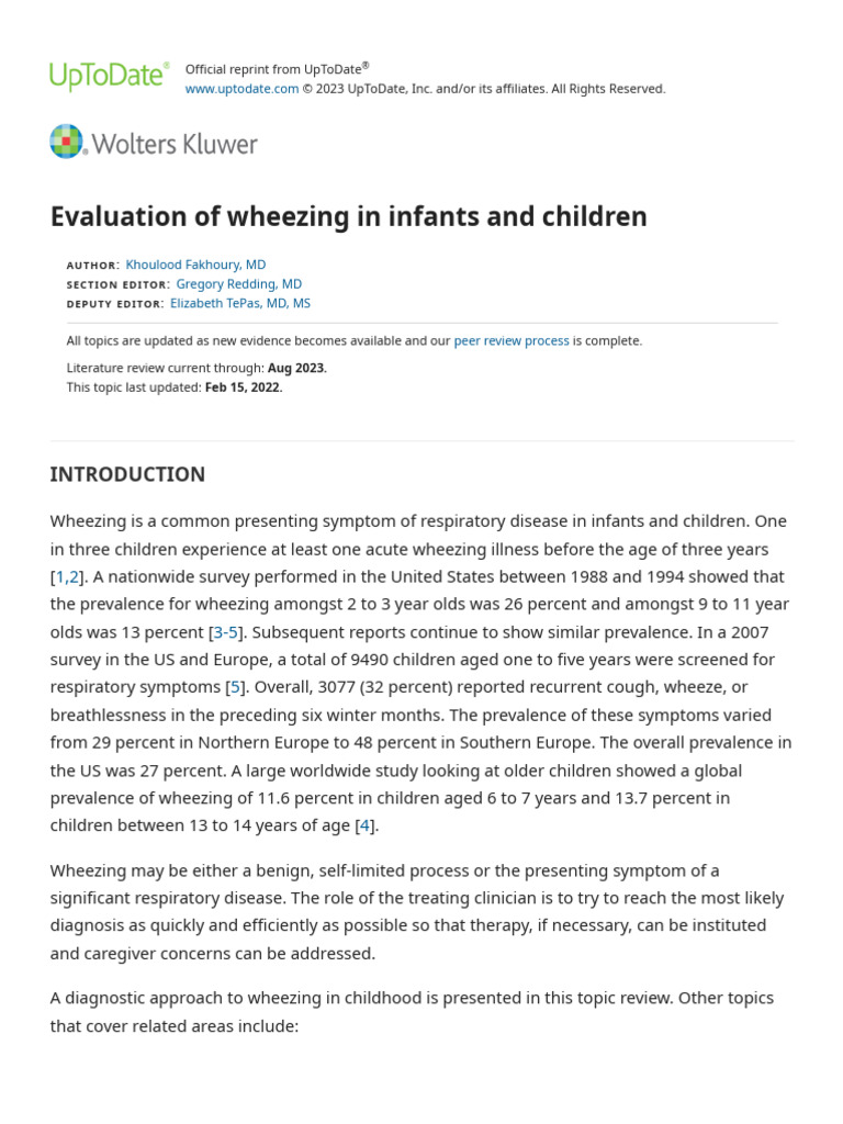 Evaluation of Wheezing in Infants and Children - UpToDate | PDF ...