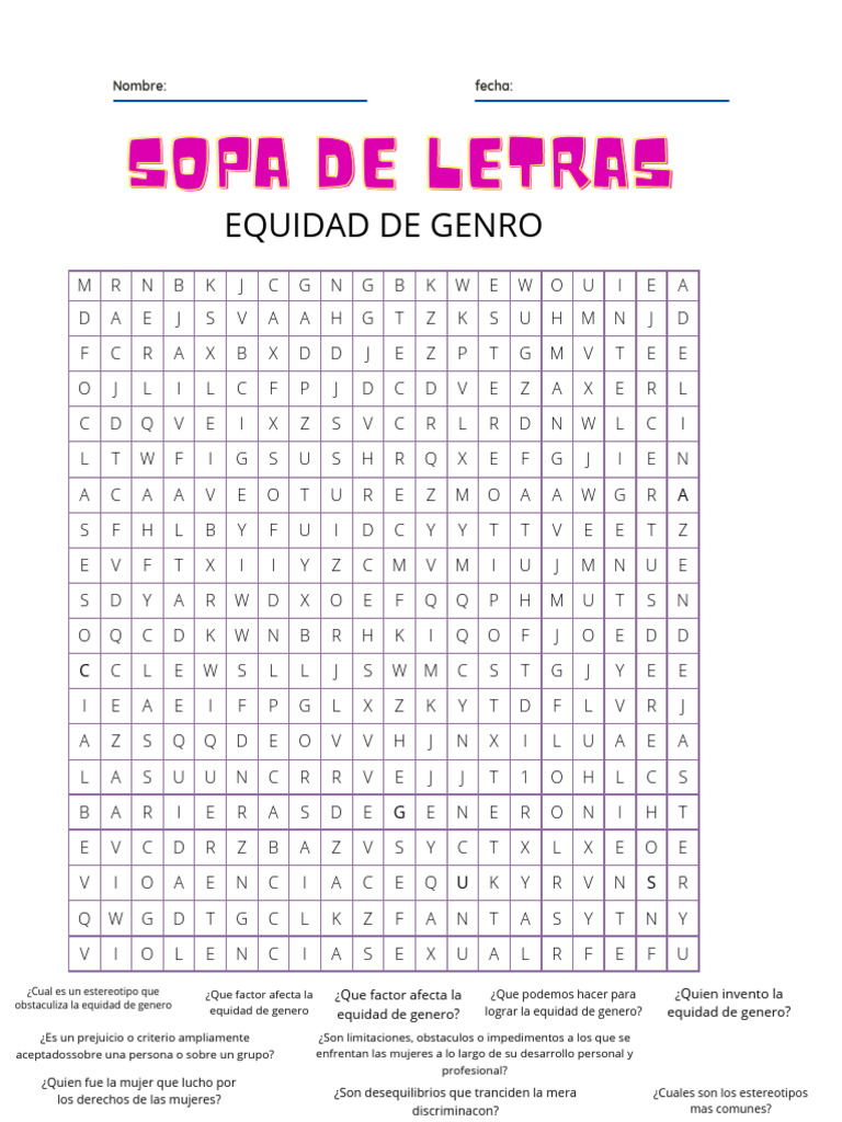 Library Genre Word Search | PDF | Estudios de género | Igualdad de género