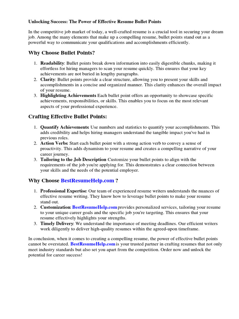 Resume Bullet Points | PDF | Résumé | Sales