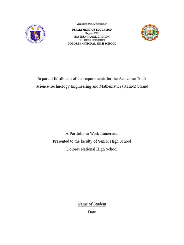STEM Work Immersion Portfolio | PDF