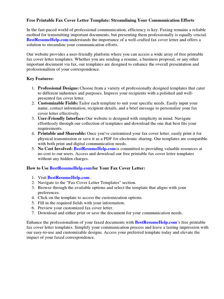 Free Printable Fax Cover Letter Template | PDF | Fax | Communication