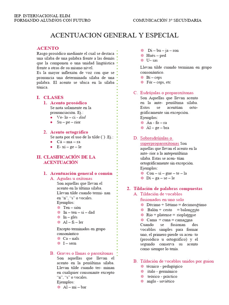 Acentuación General y Especial en Secundaria | PDF | Lingüística | Fonética