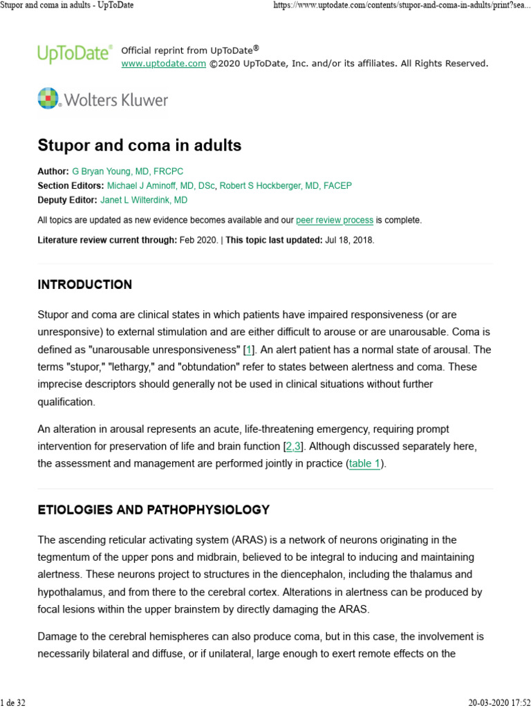 Compromiso de Conciencia Uptodate | PDF | Coma | Meningitis