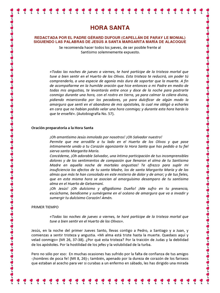 Hora Santa Al Sagrado Corazon Por Santa Maria de Alacoque | PDF ...