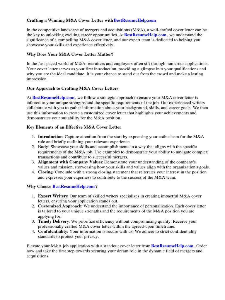 Ma Cover Letter | PDF | Metre | Mergers And Acquisitions