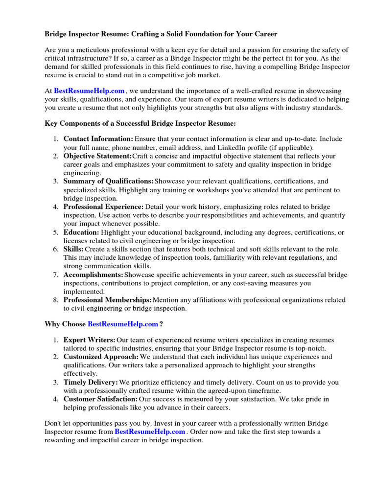 Bridge Inspector Resume | Download Free PDF | Résumé | Specification ...