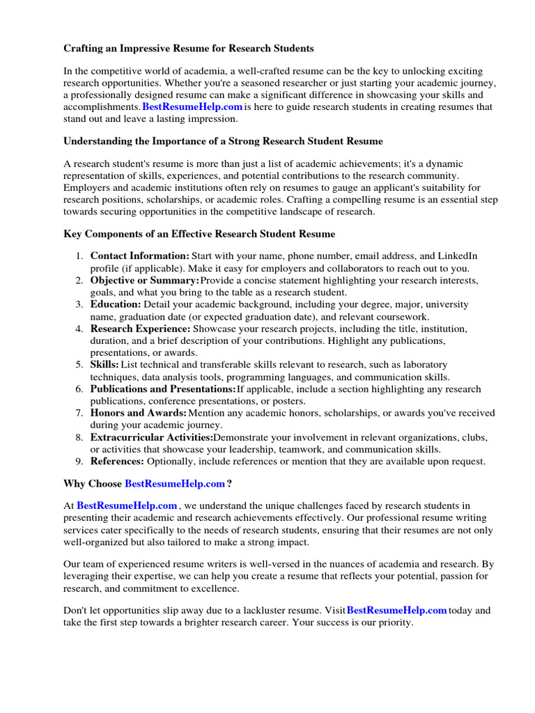 Research Student Resume Guide | PDF | Résumé | Data