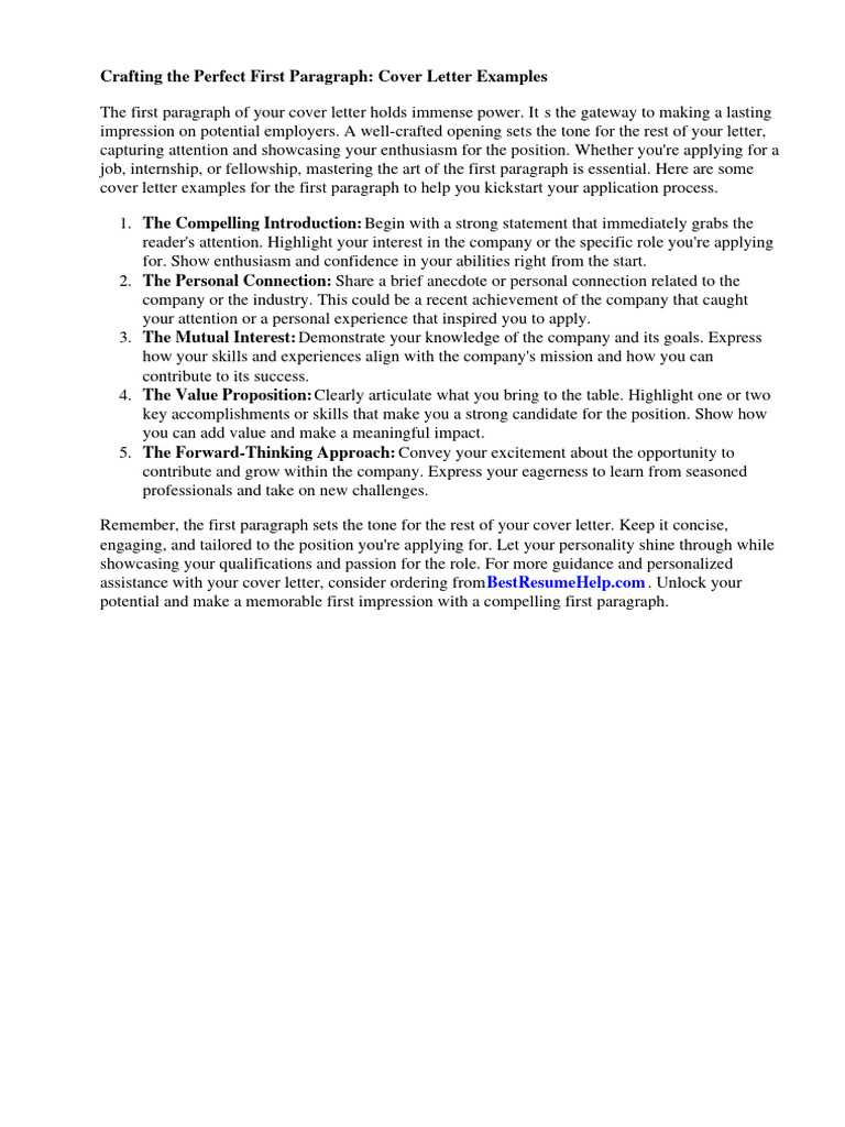 Cover Letter Examples First Paragraph | PDF | Résumé | Recruitment
