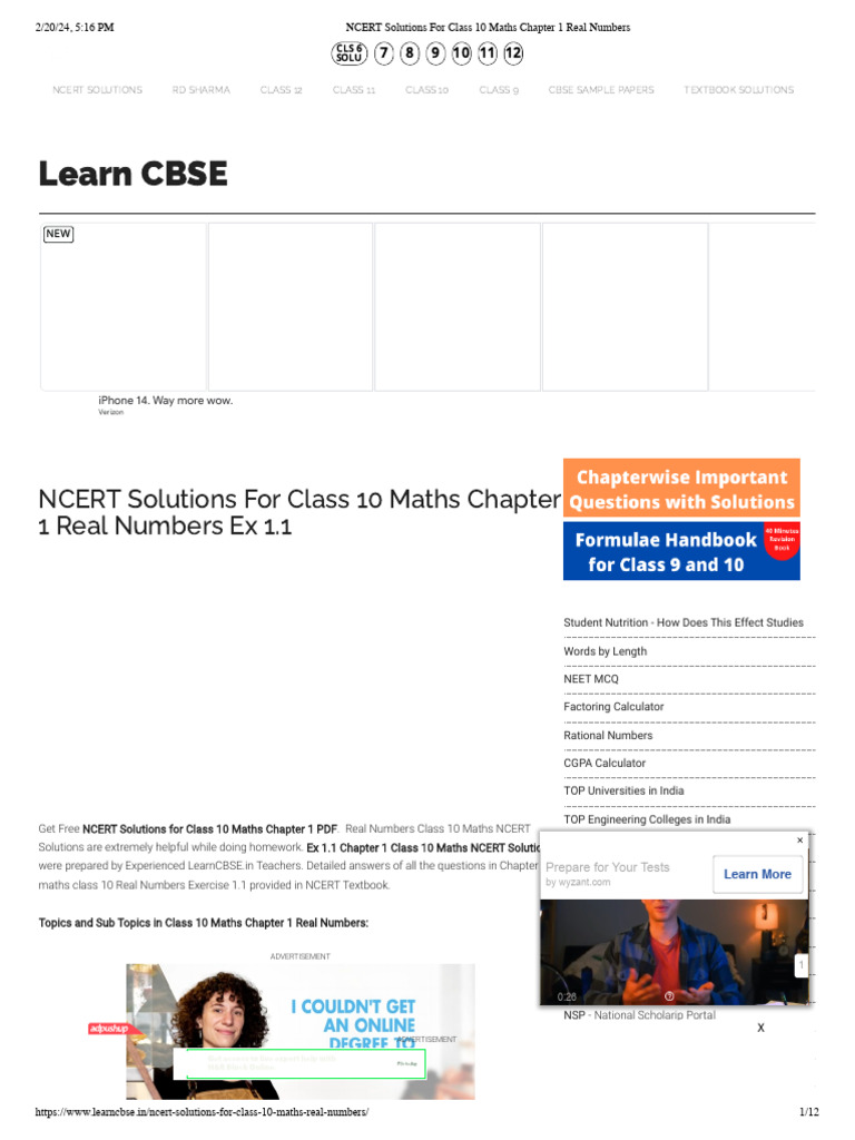 NCERT Solutions For Class 10 Maths Chapter 1 Real Numbers | PDF ...