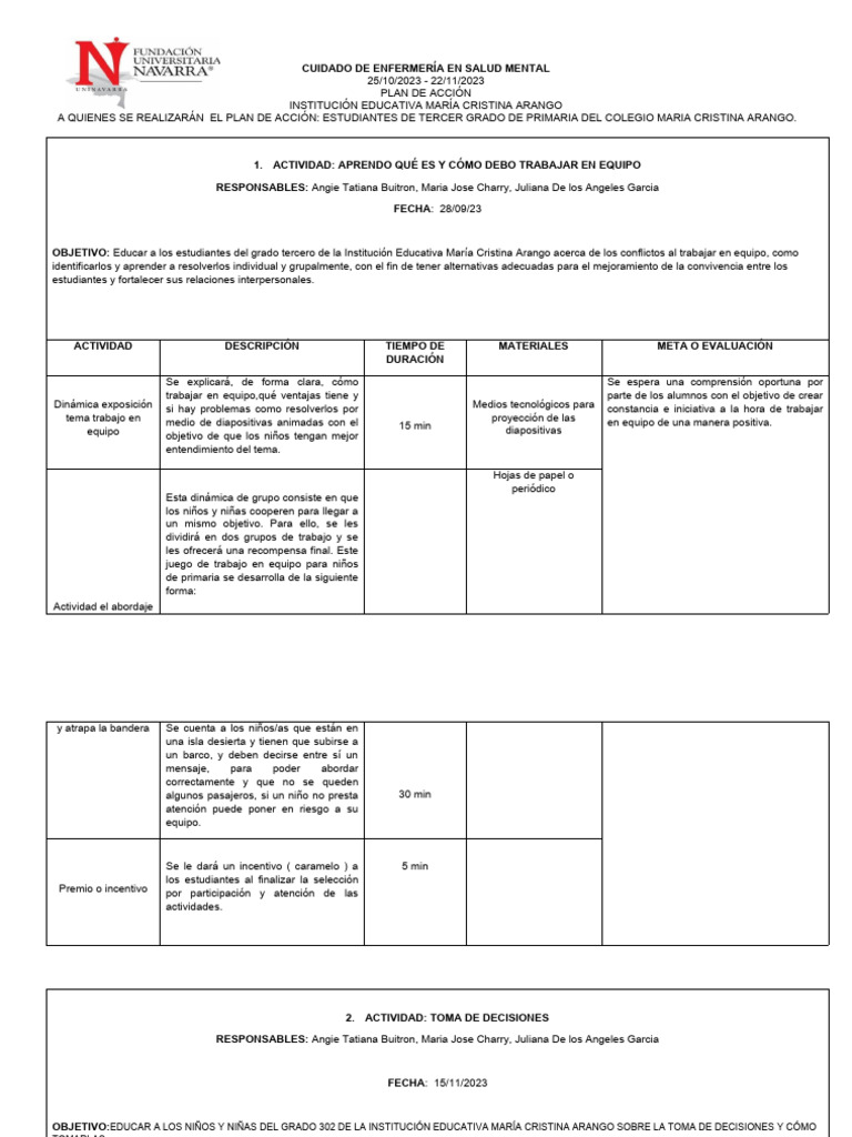 Plan de Accion Salud Mental | PDF | Sicología | Cognición