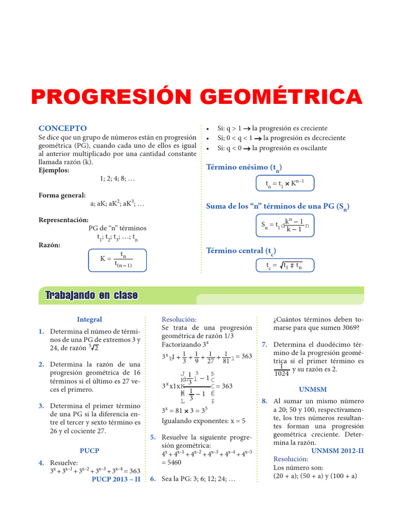 La Progresion Geometrica Para Quinto Grado de Secundaria | PDF | Matemáticas