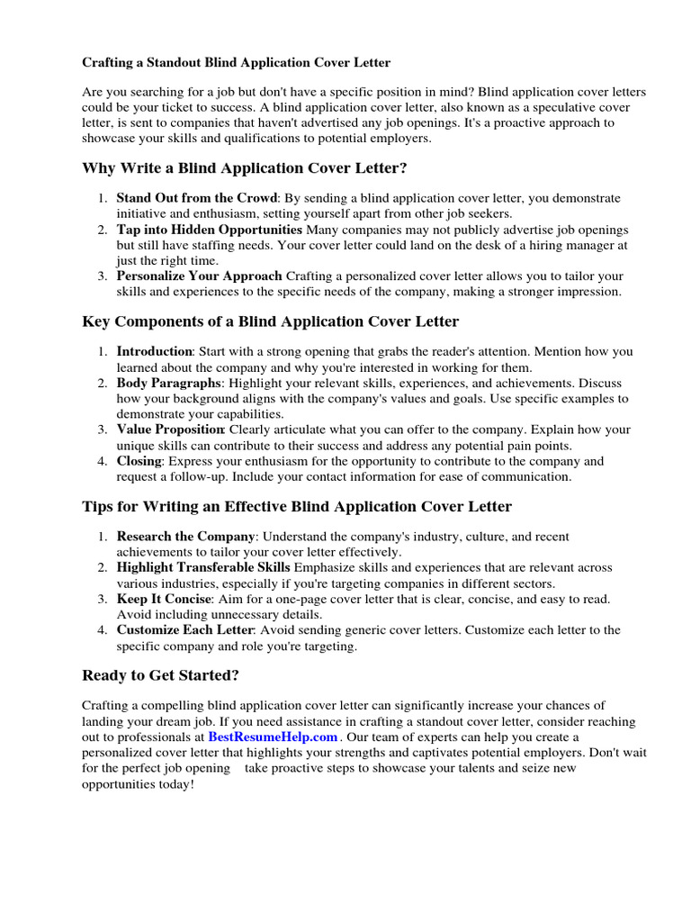Blind Application Cover Letter | PDF | Résumé | Recruitment