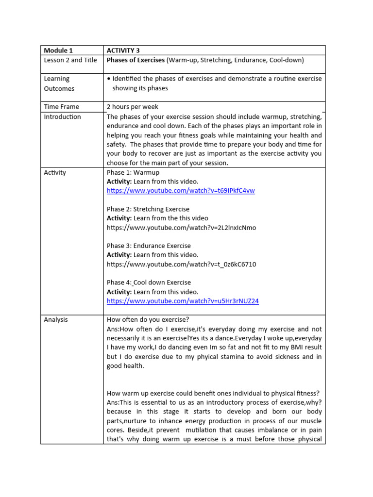 Activity No 3 Phases Of Exercise Download Free Pdf Heart
