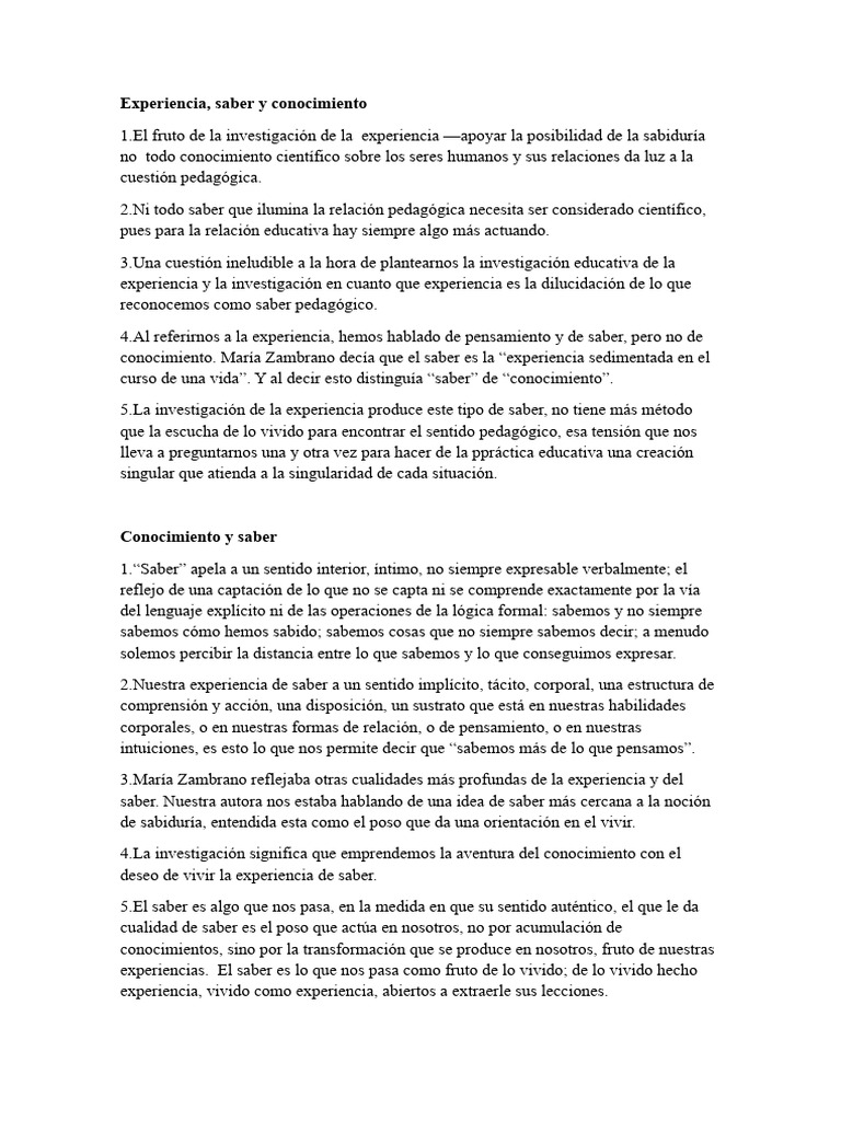 Experiencia, Saber y Conocimiento | PDF | Experiencia | Conocimiento