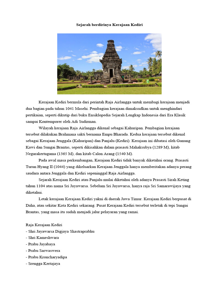 Sejarah Berdirinya Kerajaan Kediri | PDF