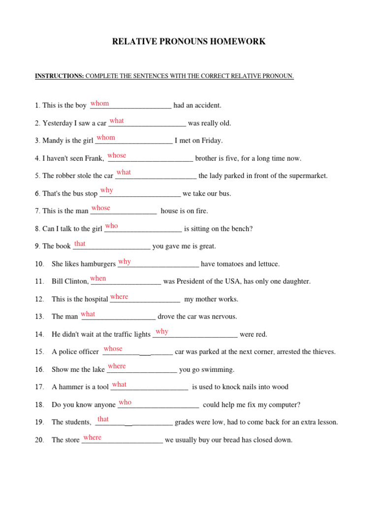 Relative Pronouns Worksheet | PDF