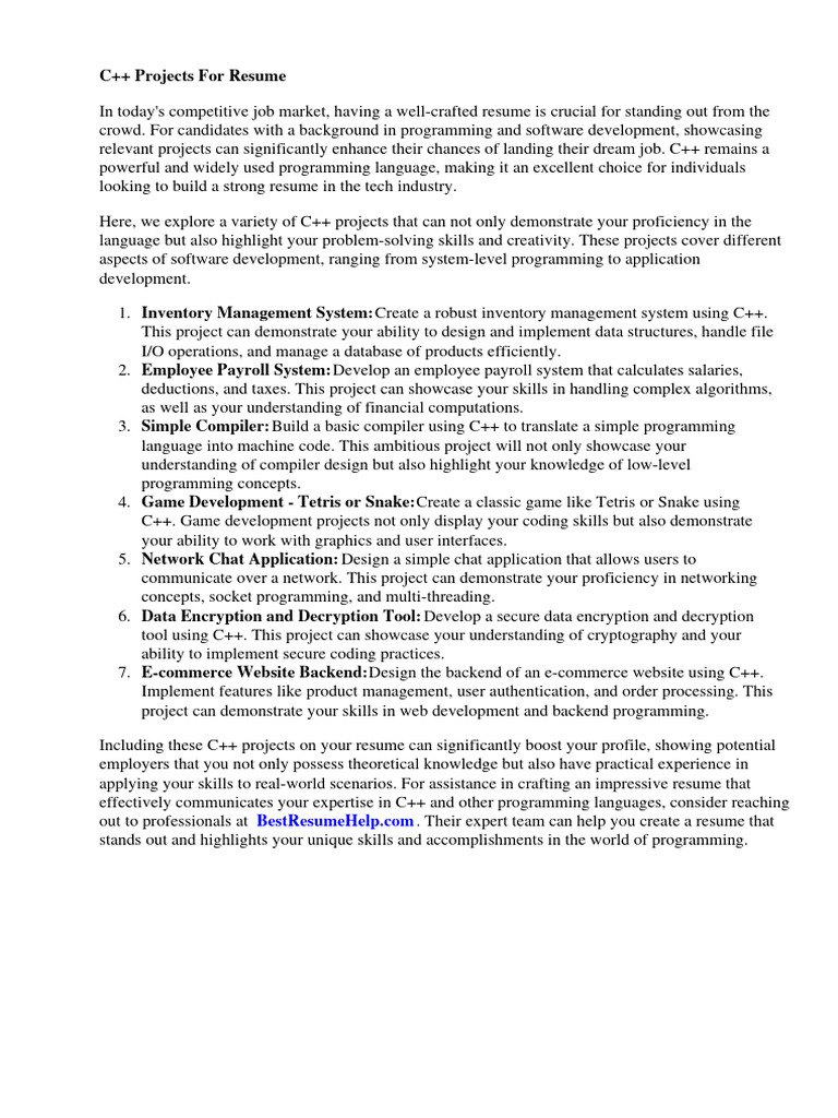 C Projects For Resume Pdf Computer Programming Cloud Computing