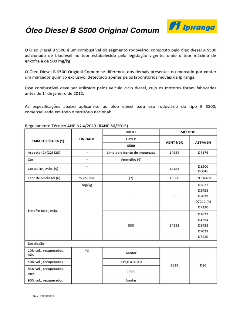 Ficha Tecnica Diesel S-500 | PDF | Diesel | Biodiesel