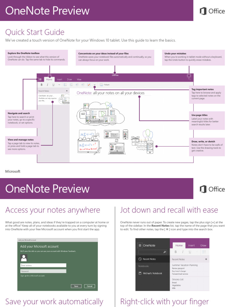 OneNote For Windows 10 Preview Quick Start Guide | PDF | Windows 10 | Computer Keyboard