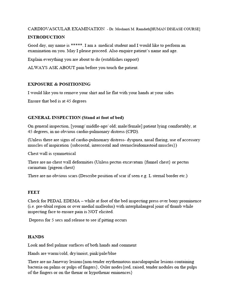 CARDIOVASCULAR EXAMINATION Human Disease | PDF | Heart | Pulse