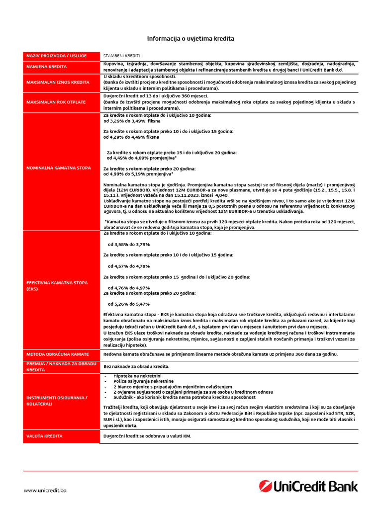 Stambeni Kredit - FBiH I DB | PDF