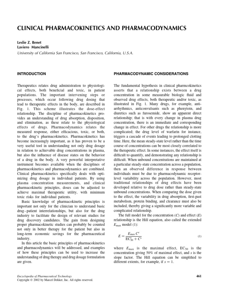Clinical Pharmacokinetics and Pharmacodynamics | PDF | Pharmacokinetics | Creatinine