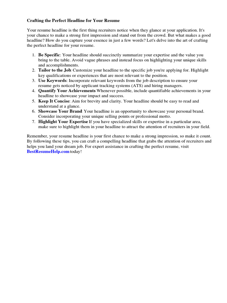What Is A Good Headline For A Resume | PDF | Résumé | Recruitment