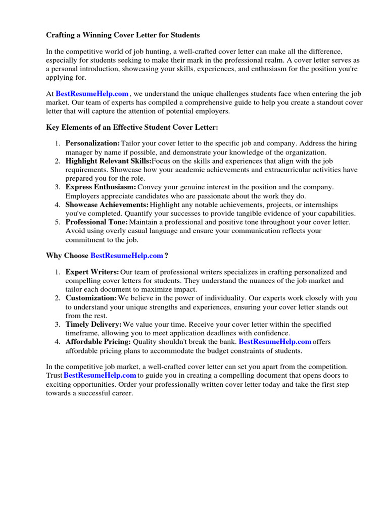 Cover Letter for Student Leadership Position | PDF | Résumé | Leadership