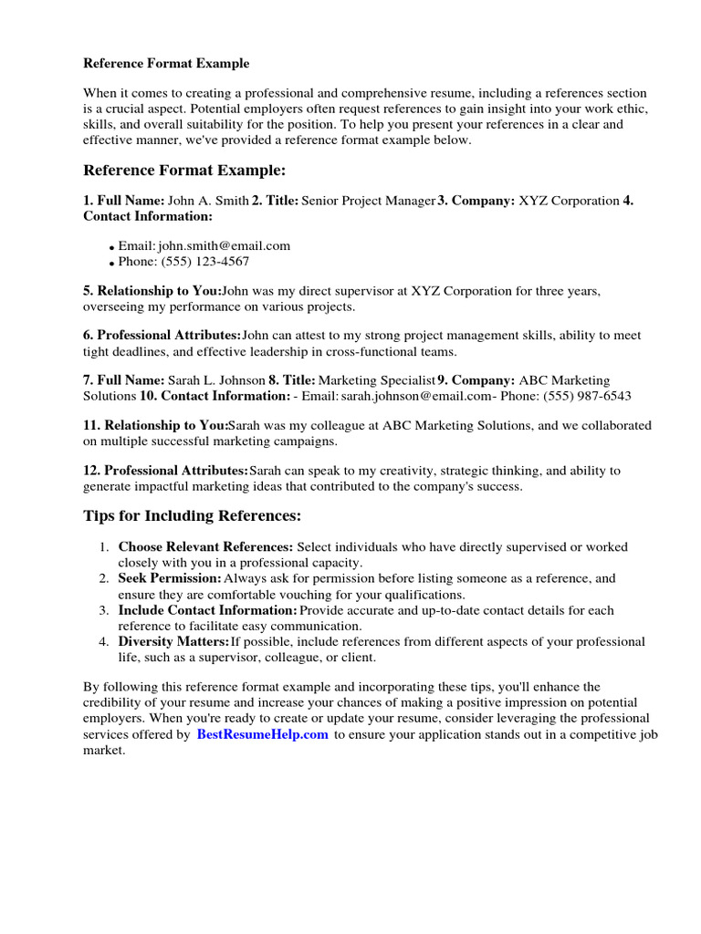 Reference Format Example | PDF | Résumé | Apa Style