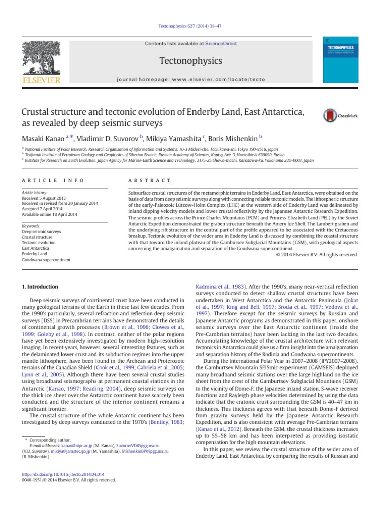 Crustal Structure and Tectonic Evolution of Enderby Land East Antarctica As Revealed by Deep ...