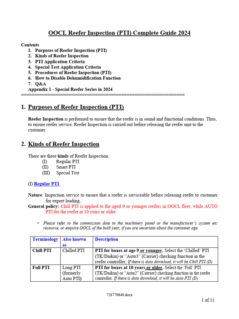 OOCL Reefer Inspection (PTI) Complete Guide 2024 | Download Free PDF | Menu (Computing ...