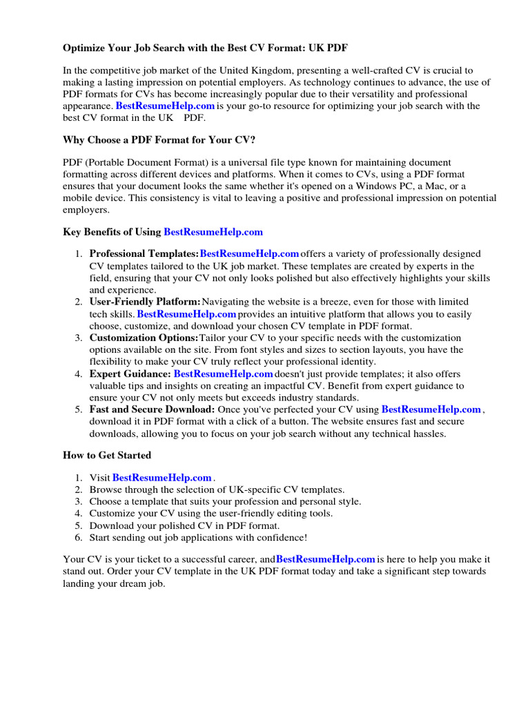 Cv Format Uk PDF | PDF | Résumé | Computing