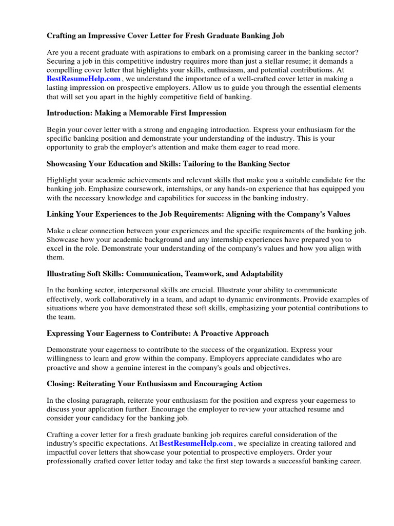 Cover Letter For Fresh Graduate Banking Job | PDF | Résumé | Internship